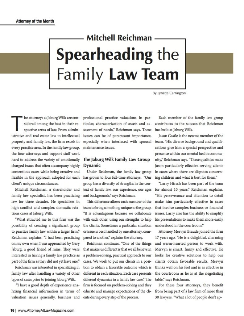 Mitchell Reichman: Attorney of the Month - Jaburg Wilk