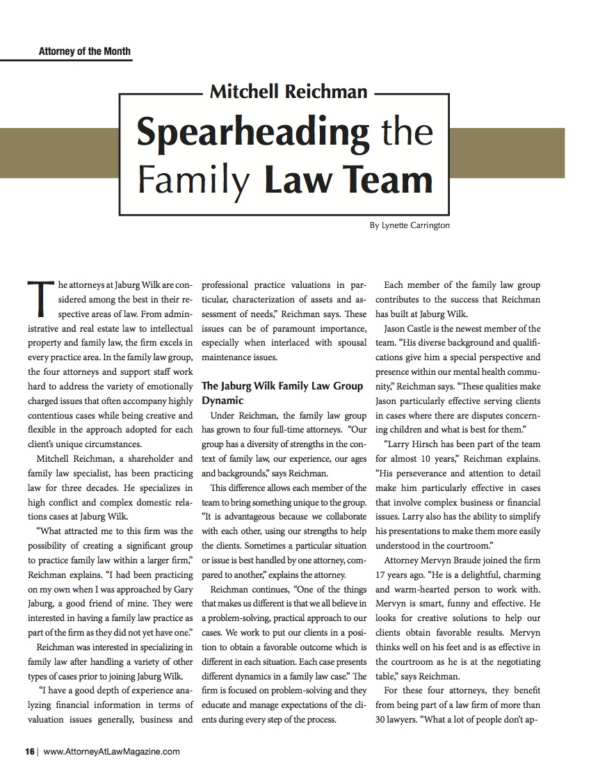 Mitchell Reichman: Attorney of the Month - Jaburg Wilk